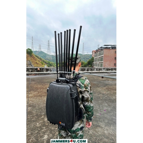 Man Pack Jammer 10 Bands 4G 5G GPS WiFi VHF UHF Max 300W up to 150m